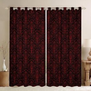 gothic red damask blackout curtains for bedroom 52"wx63"l boho baroque medallion window curtains bohemian paisley floral curtains & drapes vintage oriental antique window treatments 2 panels black