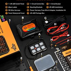 Auxbeam 6 Gang Switch Panel Bluetooth RGB AR-600 120Pcs 1" Larger DIY Decals for Car RV Camper Van Truck Marine Boat