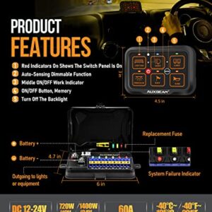 Auxbeam 6 Gang Switch Panel Bluetooth RGB AR-600 120Pcs 1" Larger DIY Decals for Car RV Camper Van Truck Marine Boat