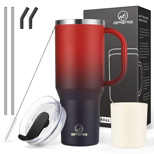 Gpeng 40 oz Tumbler with Handle, Water Bottles with Straw Lid and Anti-Slip Sleeve, Insulated Stainless Steel Travel Mug Cup Holder Friendly, Keep Drinks Cold or Hot for Hours