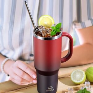 Gpeng 40 oz Tumbler with Handle, Water Bottles with Straw Lid and Anti-Slip Sleeve, Insulated Stainless Steel Travel Mug Cup Holder Friendly, Keep Drinks Cold or Hot for Hours