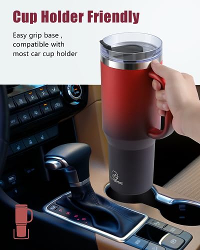 Gpeng 40 oz Tumbler with Handle, Water Bottles with Straw Lid and Anti-Slip Sleeve, Insulated Stainless Steel Travel Mug Cup Holder Friendly, Keep Drinks Cold or Hot for Hours