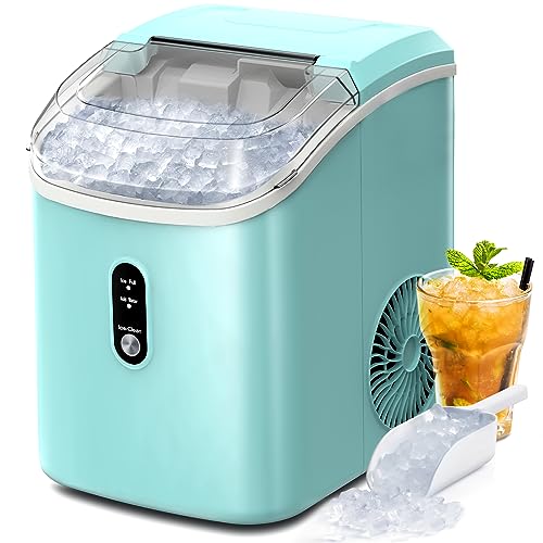 AGLUCKY Nugget Ice Maker Countertop, Portable Pebble Ice Maker Machine with Self-Cleaning Function,35lbs/24H,One-Click Operation,Pellet Ice Maker for Home/Kitchen/Office(Green)