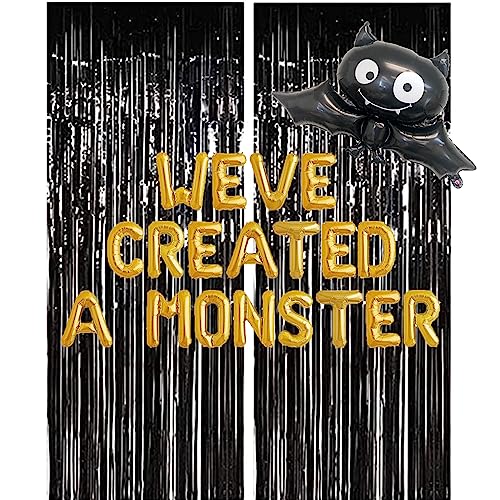 Weve Created A Monster Balloons, Halloween Baby Shower Party Decorations, Happy Halloween Day Supplies with Black Backdrops Deco (GOLD)