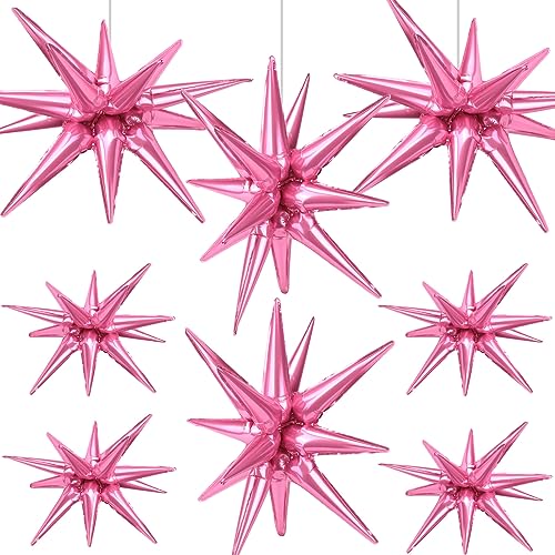 Cadeya 8 Pcs Star Balloons, Huge Pink Explosion Star Aluminum Foil Balloons for Birthday, Baby Shower, Wedding, Bachelorette Party, Pink Party Decorations Supplie