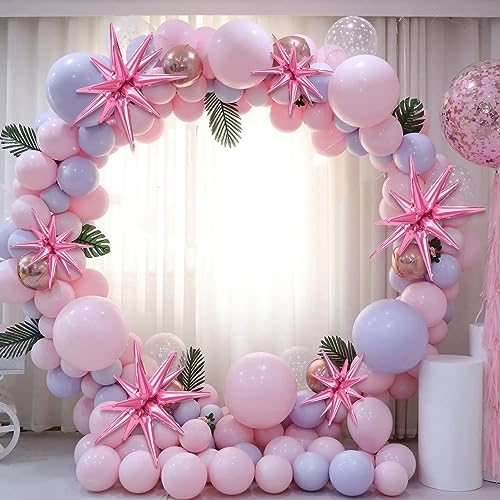 Cadeya 8 Pcs Star Balloons, Huge Pink Explosion Star Aluminum Foil Balloons for Birthday, Baby Shower, Wedding, Bachelorette Party, Pink Party Decorations Supplie