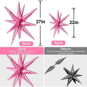 Cadeya 8 Pcs Star Balloons, Huge Pink Explosion Star Aluminum Foil Balloons for Birthday, Baby Shower, Wedding, Bachelorette Party, Pink Party Decorations Supplie