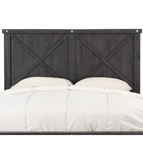 Benjara Liu California King Storage Bed, Crossed Panel, Dark Gray Wood, 2 Drawers