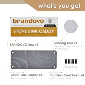 BRANDOVO Stone Sink Caddy - Instant Dry Sink Organizer - Kitchen Soap Tray - Fast Drying Stone Sink Tray - Kitchen Sink Caddy Dark Grey - 9.8x3.9 inches