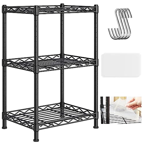 Santoy 3 Tier Storage Shelves Adjustable,Rack Metal Shelf Unit for Kitchen, Bathroom, Pantry, Closet, and Bedroom - Strong Steel Wire Organizer (Black, 17.7" L x 11.8" W x 31.5" H)