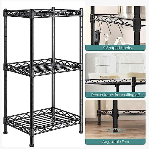 Santoy 3 Tier Storage Shelves Adjustable,Rack Metal Shelf Unit for Kitchen, Bathroom, Pantry, Closet, and Bedroom - Strong Steel Wire Organizer (Black, 17.7" L x 11.8" W x 31.5" H)