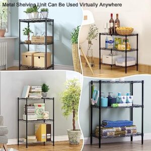 Santoy 3 Tier Storage Shelves Adjustable,Rack Metal Shelf Unit for Kitchen, Bathroom, Pantry, Closet, and Bedroom - Strong Steel Wire Organizer (Black, 17.7" L x 11.8" W x 31.5" H)