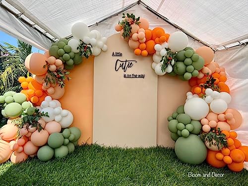 Oopat DIY Orange Balloon Arch Garland Kit Little Cutie is on the Way Baby Shower Gender Neutral Orange Citrus Kids Birthday Party Backdrop Decorations (Sage Green Orange)