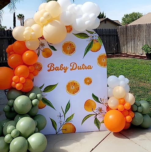 Oopat DIY Orange Balloon Arch Garland Kit Little Cutie is on the Way Baby Shower Gender Neutral Orange Citrus Kids Birthday Party Backdrop Decorations (Sage Green Orange)