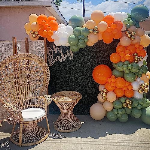 Oopat DIY Orange Balloon Arch Garland Kit Little Cutie is on the Way Baby Shower Gender Neutral Orange Citrus Kids Birthday Party Backdrop Decorations (Sage Green Orange)