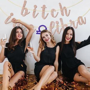 Bitch I'm A Libra Banner, Pre-strung Libra Season Birthday Banner, Zodiac Birthday Party Decorations, 18th, 21st, 25th, 30th, 40th Birthday Party Decorations, Champagne Glitter