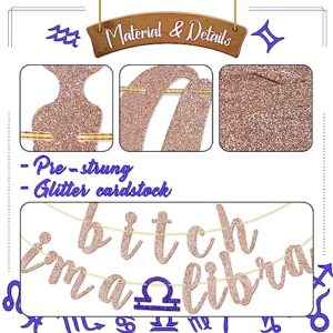 Bitch I'm A Libra Banner, Pre-strung Libra Season Birthday Banner, Zodiac Birthday Party Decorations, 18th, 21st, 25th, 30th, 40th Birthday Party Decorations, Champagne Glitter