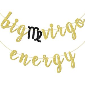 big virgo energy banner, pre-strung zodiac birthday banner, august birthday banner, september birthday banner, 18th 21st 25th 30th 40th birthday party decorations, gold glitter