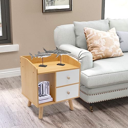 WaShaRoom Nightstand, 2 Drawer Dresser for Bedroom Maple Color Bedside Table with Drawer, Bedside Table End Tables Living Room, File Cabinet Storage with Sliding Drawers and Shelf for Home Office