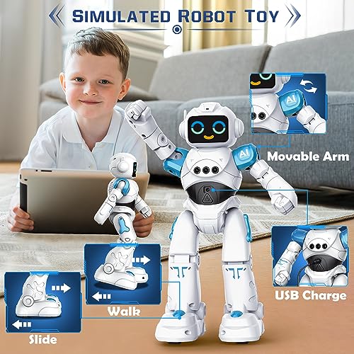 Robot Toys for Kids - Smart Talking Voice Remote Control Robot, Gesture Sensing Programmable Emo Robot Toy for Age 3 4 5 6 7 8 Year Old Boys Girls Birthday Gift Present