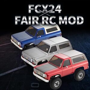 FairRc Mod 1/24 RC Crawler FCX24 Chevy K5 Blazer, Mini RC Car Pick Up Truck & SUV 2 in 1, 4WD 8km/h 2 Speeds Switch, 2.4GHz 3CH RC Model with LED Lights for Adults, Silver Without Stickers