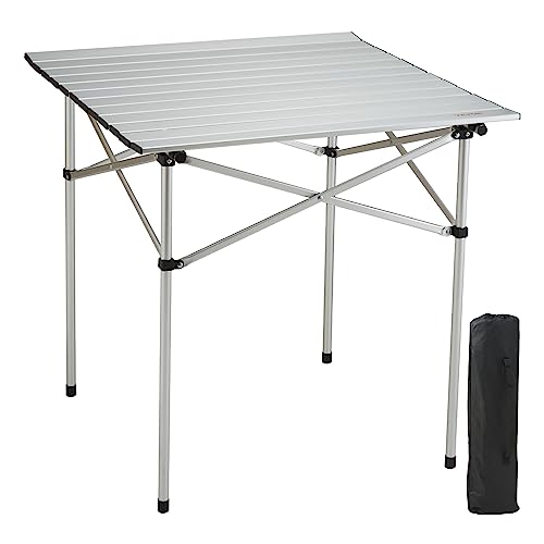 VEVOR Folding Camping Table, Outdoor Portable Lightweight Aluminum Ultra Compact Snap-Together Design with Carry Bag, for Cooking, Beach, Picnic, Travel, Grilling, 28'' x 28'', Silver