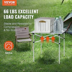 VEVOR Folding Camping Table, Outdoor Portable Lightweight Aluminum Ultra Compact Snap-Together Design with Carry Bag, for Cooking, Beach, Picnic, Travel, Grilling, 28'' x 28'', Silver