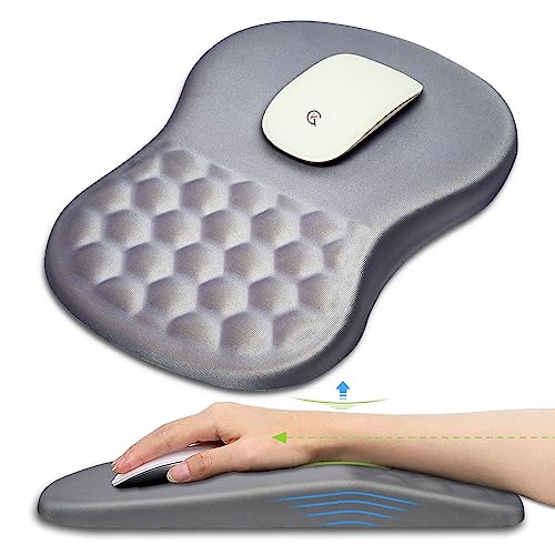 KUOSGM Ergonomic Mouse Pad Wrist Support with Gel Massage Bump Design, Carpal Tunnel Pain Relief Wrist Rest Mousepad, Memory Foam Wrist Pad for Wireless Mouse & Desk (12x8 inch,Mid Grey)