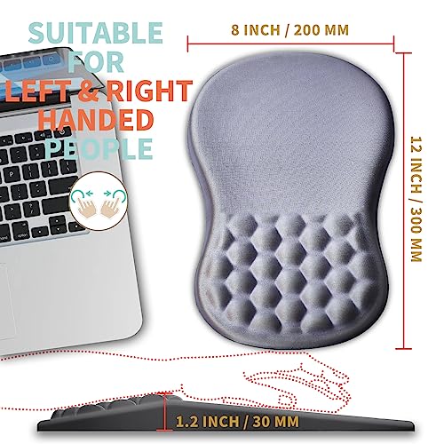 KUOSGM Ergonomic Mouse Pad Wrist Support with Gel Massage Bump Design, Carpal Tunnel Pain Relief Wrist Rest Mousepad, Memory Foam Wrist Pad for Wireless Mouse & Desk (12x8 inch,Mid Grey)