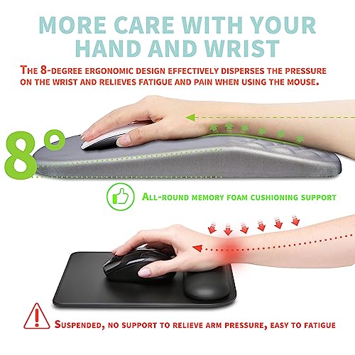 KUOSGM Ergonomic Mouse Pad Wrist Support with Gel Massage Bump Design, Carpal Tunnel Pain Relief Wrist Rest Mousepad, Memory Foam Wrist Pad for Wireless Mouse & Desk (12x8 inch,Mid Grey)