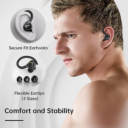 APEKX True Wireless Earbuds - Secure Fit Earhooks for Small Ear, Bluetooth Headphones for iPhone, IPX7 Waterproof, 40H Playtime, Ideal for Sports and Workouts (Black)