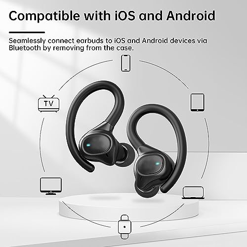 APEKX True Wireless Earbuds - Secure Fit Earhooks for Small Ear, Bluetooth Headphones for iPhone, IPX7 Waterproof, 40H Playtime, Ideal for Sports and Workouts (Black)