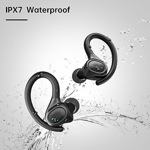 APEKX True Wireless Earbuds - Secure Fit Earhooks for Small Ear, Bluetooth Headphones for iPhone, IPX7 Waterproof, 40H Playtime, Ideal for Sports and Workouts (Black)