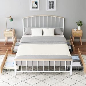 Amyove Queen Size Platform Bed Frame with 4 Storage Drawers, Mattress Foundation with Headboard & Footboard, Metal Platform Bed Steel Slat Support/No Box Spring Needed