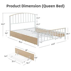 Amyove Queen Size Platform Bed Frame with 4 Storage Drawers, Mattress Foundation with Headboard & Footboard, Metal Platform Bed Steel Slat Support/No Box Spring Needed