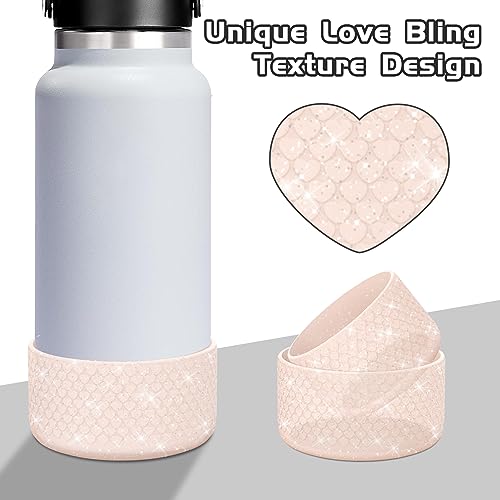 WUQID Protective Bling Heart Texture Silicone Boot Sleeve for Stanle Tumbler Quencher 40oz 30oz 20oz & IceFlow Flip 20-30oz and 12-24oz Hydro Sport Flask Bottles, Anti-Slip Bottle Bottom Sleeve Cover