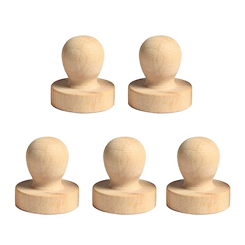 TEHAUX 5pcs Stamp Handle Closet Dresser Nails Tools Doll Furniture Nail Stamper Round Furniture knobs Wood Door knob Wooden Seal DIY Stamp Dedicated Clay Wax Model die Child Crafts Bamboo