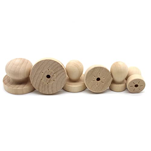 TEHAUX 5pcs Stamp Handle Closet Dresser Nails Tools Doll Furniture Nail Stamper Round Furniture knobs Wood Door knob Wooden Seal DIY Stamp Dedicated Clay Wax Model die Child Crafts Bamboo