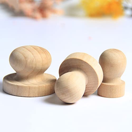 TEHAUX 5pcs Stamp Handle Closet Dresser Nails Tools Doll Furniture Nail Stamper Round Furniture knobs Wood Door knob Wooden Seal DIY Stamp Dedicated Clay Wax Model die Child Crafts Bamboo