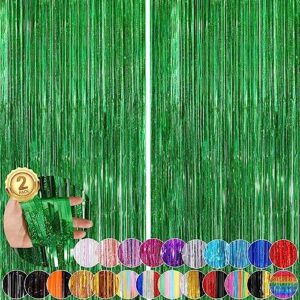 green party streamers 2pack foil fringe curtains 3.3 x 8.3ft door streamers metallic tinsel curtain new year party decors glitter streamers decors photo booth tinsel streamers birthday party decors