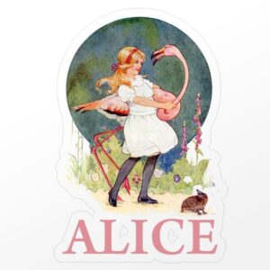 cafepress alice_flamingo_croquet_133 c die cut sticker, 3"x4" clear