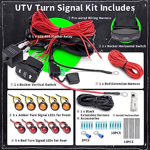 Pre-wired ATV UTV Turn Signal Kit, Universal Street Legal Kit with Rocker Switch Flasher Relay Compatible with Polaris RZR Ranger Turbo Can-Am, Side by Side Turn Signal Light Set (Vertical&Horizontal)