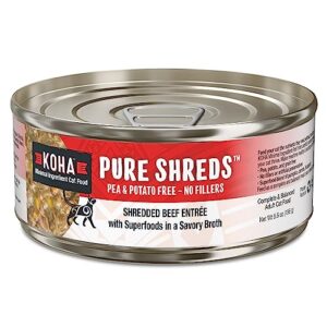 koha pure shreds beef entrée for cats, single meat high protein wet cat food, 5.5oz cans (pack of 12)