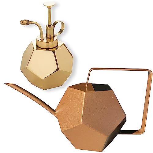 Copper Watering Can with Long Spout + Brass Plant Mister Sprayer for Houseplants Succulents Airplants