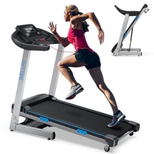 foldable treadmill auto incline 15 levels for home 350 lbs capacity 3.0 hp, smart treadmill with heart rate monitor|music player|led console display|preset program, work with zwift kinomap wellfit app