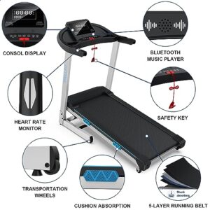 Foldable Treadmill Auto Incline 15 Levels for Home 350 lbs Capacity 3.0 HP, Smart Treadmill with Heart Rate Monitor|Music Player|LED Console Display|Preset Program, Work with Zwift Kinomap WELLFIT App