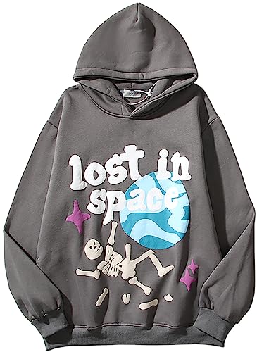 WINKEEY Unisex Lucky Me I See Ghosts Sweatshirt Rapper Long Sleeve Hip Pop Hooded Hoodie for Women (XL,Space)