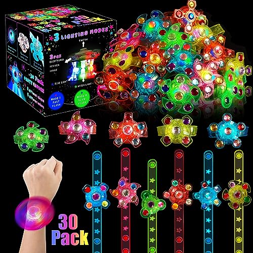 30Pcs LED Light Up Bracelet, Party Favors for Kids, Light Up Fidget Spinner Bracelets, Glow in The Dark Party Supplies, Classroom Prizes, Return Gifts, Halloween Christmas Goodie Bag Stuffers