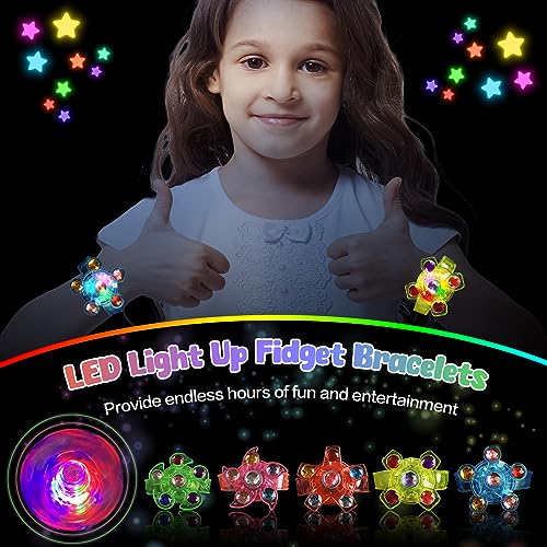 30Pcs LED Light Up Bracelet, Party Favors for Kids, Light Up Fidget Spinner Bracelets, Glow in The Dark Party Supplies, Classroom Prizes, Return Gifts, Halloween Christmas Goodie Bag Stuffers