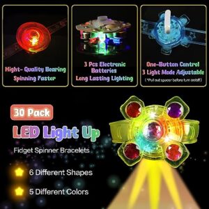 30Pcs LED Light Up Bracelet, Party Favors for Kids, Light Up Fidget Spinner Bracelets, Glow in The Dark Party Supplies, Classroom Prizes, Return Gifts, Halloween Christmas Goodie Bag Stuffers